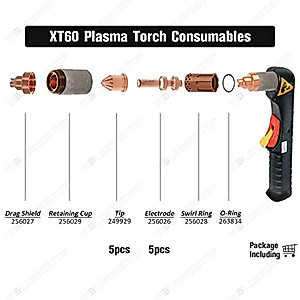 WeldingStop Plasma Cutter XT60 Torch Electrode 256026 Tip 249929 60A (PK-10 NOT Miller Original Consumables)