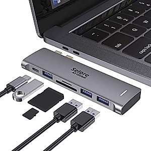 USB C Adapter for MacBook Pro/MacBook Air M1 M2 2021 2020 2019 2018 13" 15" 16", 6 in 1 USB-C Hub MacBook Pro Accessories with 3 USB 3.0 Ports,USB C to SD/TF Card Reader and 100W Thunderbolt 3 PD Port