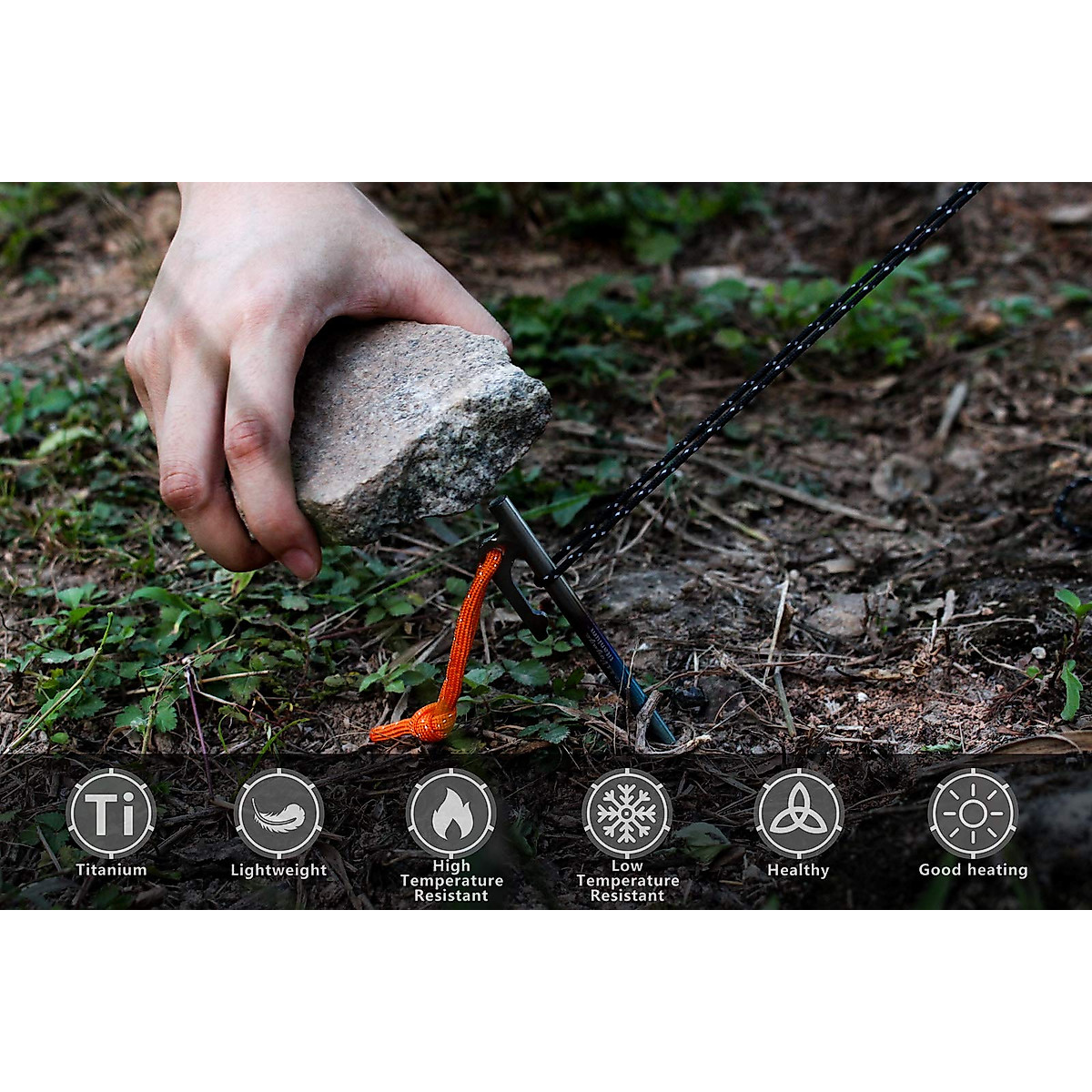 Boundless Voyage 6pcs Titanium Alloy Tent Pegs Outdoor Camping Awning Tent Stakes Lightweight Tent Nail 24CM-Ti4013P