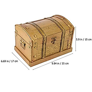 LDCHNH Retro Wooden Pirate Treasure Chest Box Storage Organizer Trinket Keepsake Treasure Case Decor Without Lock
