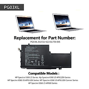 OUSIDE PG03XL 831532-421 Laptop Battery Compatible with HP Spectre X360 15-AP012DX 15-AP011DX 15-AP000NA 15-AP000NX 15-AP001NF 15-AP002NG Series 831532-422 HSTNN-LB7C 831758-005 11.55V 65Wh 5680mAh