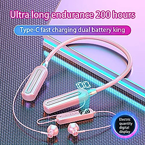 5.0 Neck Hanging Wireless Bluetooth Headset Headphones Intelligent Digital Display Earbuds Can Be Inserted into The Card, Sports Range Noise Cancellation Earphone for Music