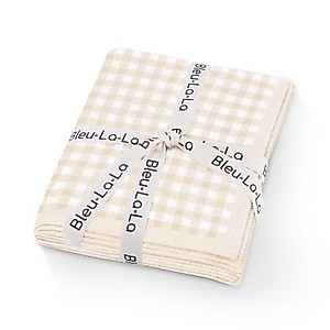 Luxury Knit Baby Blanket - 100% Soft Fine Cotton Quilt Blanket - Use as Receiving Swaddling Crib Stroller Nursery Bed Shower Baby Gift Registry for Newborns Toddlers Boys & Girls (Plaid - Beige)