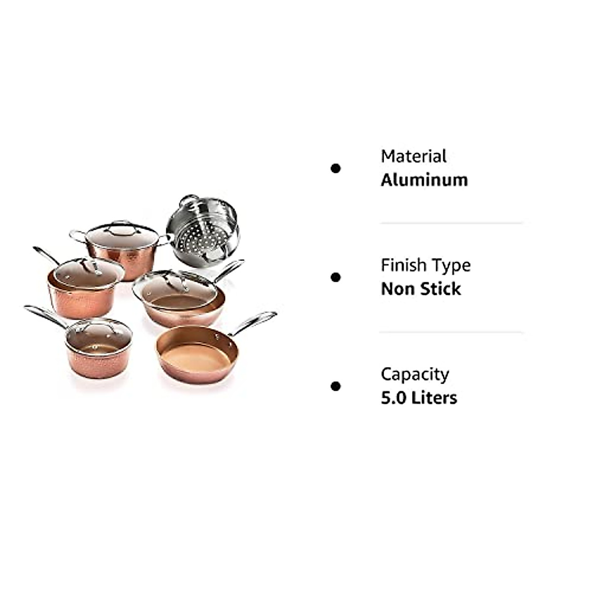 Gotham Steel Pots and Pans Set – Premium Ceramic Cookware with Triple Coated Ultra Nonstick Surface for Even Heating, Oven, Stovetop & Dishwasher Safe, 10 Piece, Hammered Copper