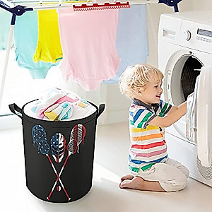 Lacrosse American Flag 4th Of July Freestanding Laundry Basket with Lid Waterproof Collapsible Large Clothes Hamper Storage with Handle and Drawstring Closure Toy Organizer Gift