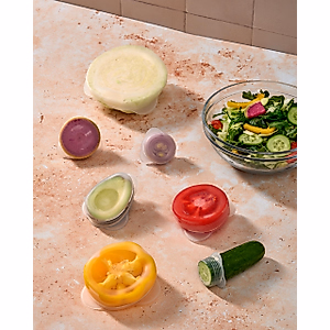 W&P Reusable Produce Savers, Set of 7, Covers Fruits & Vegetables To Keep Fresh, Dishwasher Safe, Avocado & Onion Saver
