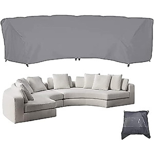 UCARE Curved Sofa Cover Outdoor Couch Sectional Protector Waterproof Half Moon Sofa Set Cover with Windproof Elastic Cord for Garden Lawn Indoor Grey (89.7x45.6x33.8in/228x116x86cm)