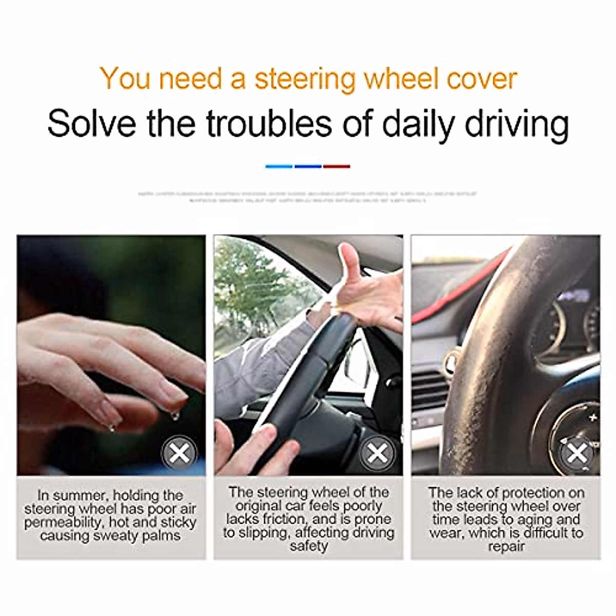 LoyaForba Car Steering Wheel Cover, Soft Leather Breathable Auto Steering Wheel Anti-Slip Protector, Universal Elastic 15 inch Stitching for Men Women Girls, Car Interior Accessories (Black/Blue)