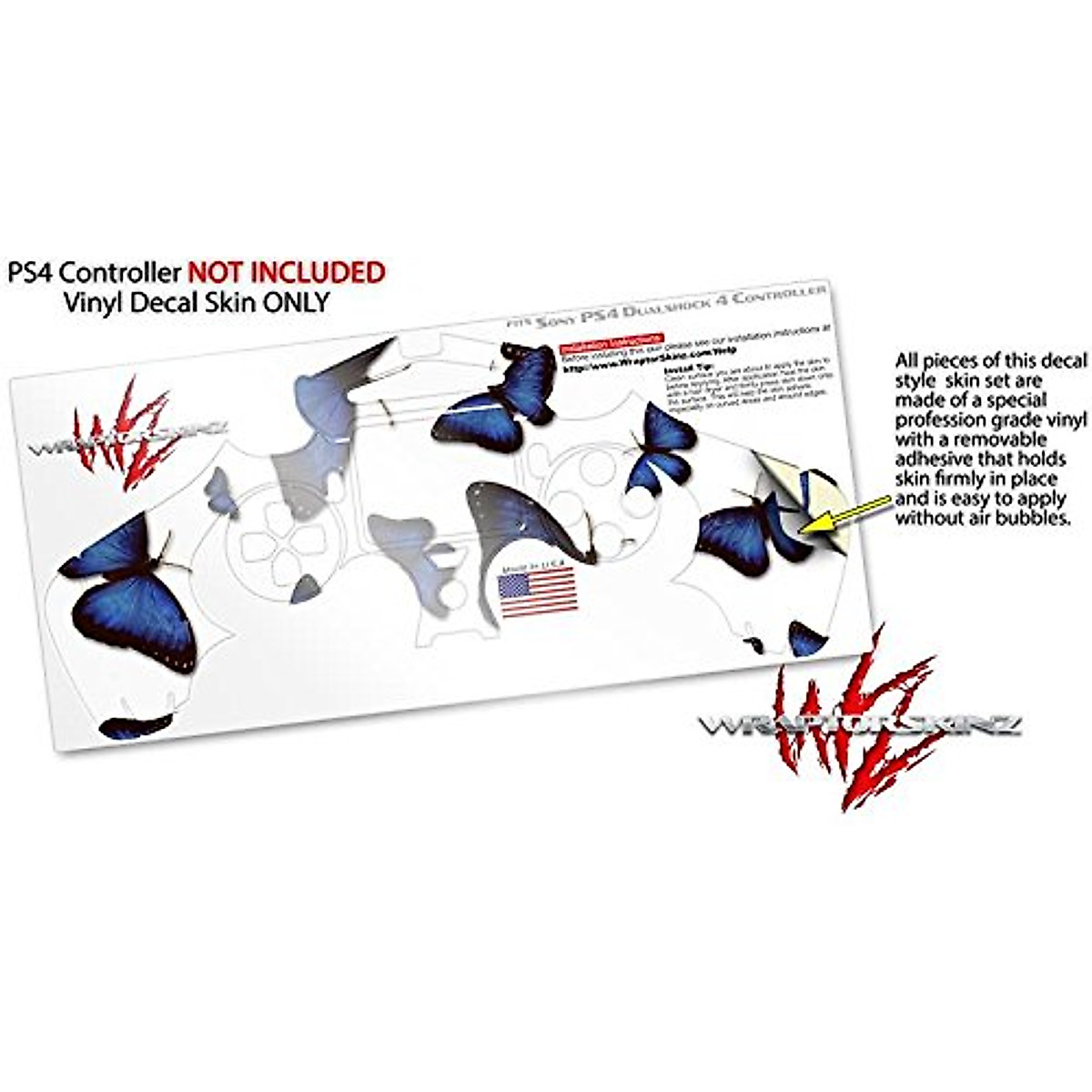 WraptorSkinz Skin Compatible with Sony PS4 Dualshock Controller PlayStation 4 Original Slim and Pro Butterflies Blue (Controller NOT Included)