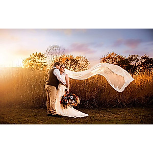 Lace Edge Cathedral Long Length Wedding Bridal Veil with Comb,White