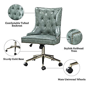 HULALAHOME PU Leather Office Chair Armless, Home Office Leisure Chair Ergonomic Mid-Back PU Leather Armless Chair Upholstered with 5 Rolling Casters, Height Adjustable Swivel Task Chair, SAGE