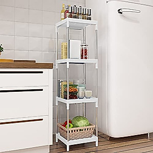 Storage Cart for Laundry Room Organization, 4 Tier Shelving Unit Utility Cart Storage Rack for Kitchen Bathroom Laundry Narrow Places (White)