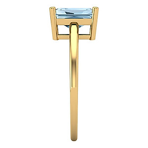 2.1 ct Emerald Cut Solitaire Aquamarine Classic Bridal Wedding Statement ring Solid 18K Yellow Gold for Women Size 7.5