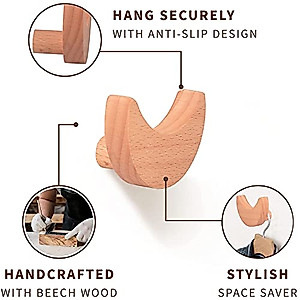 Wood Wall Hooks, 4 Pack Creative Coat Hooks Wall Mounted Rustic Wooden Hooks Heavy Duty Robe Hook Hat Rack Hooks for Hanging Bathroom Towels Clothes Hanger