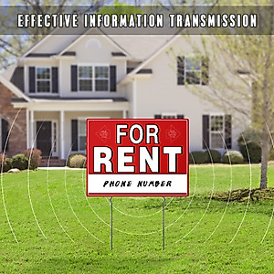 For Rent Sign with Tall Stakes, 17" x 13", For Rent Sign with Arrow Stickers, Double-Sided Yard Signs, For Rent Signs with Metal Stakes, WEATHER-PROOF, (2 Pack)