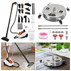 WICHEMI 1800W Multipurpose High-Temp Floor Steam Mop Steam Cleaning Machine + 18" Pressure Washer Surface Cleaner with 4 Wheels for Driveway Sidewalk Patio Concrete Cleaning