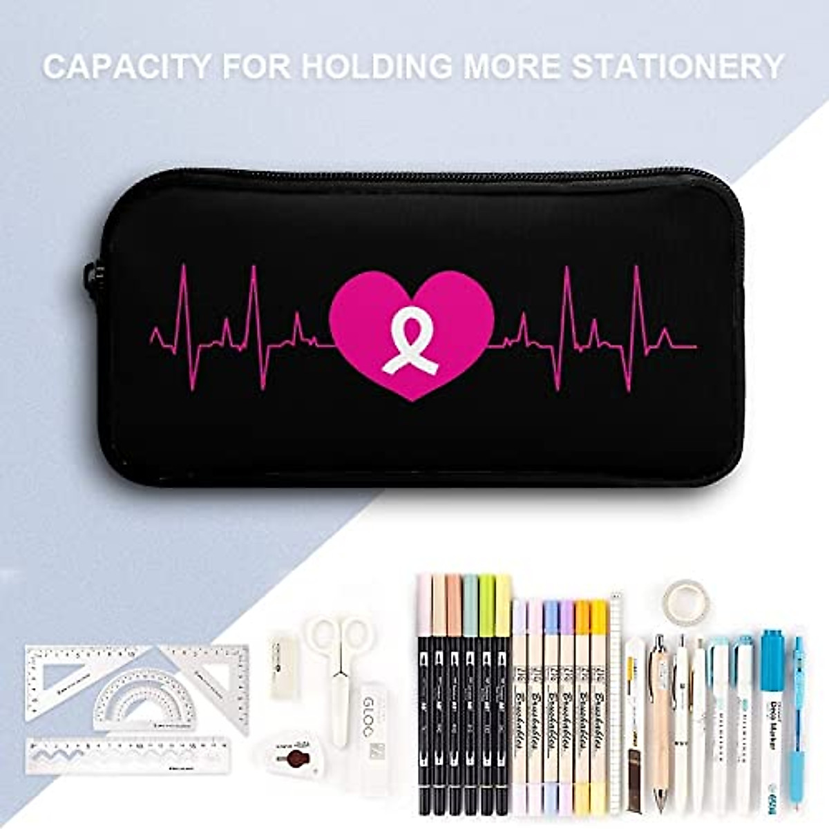 Pink Ribbon Breast Cancer Awareness Teen Adult Pencil Case Large Capacity Pen Pencil Bag Durable Storage Pouch