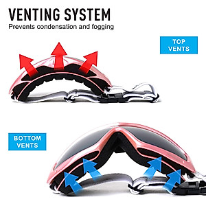 Khan Retro Pink - Adjustable Snow Goggles for winter skiing and snowboard with 100% UV Protection. One size fits all.