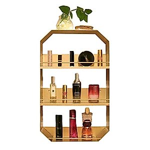 PIBM Stylish Simplicity Shelf Wall Mounted Floating Rack Shelves Bathroom Cosmetic Iron Art Storage Toiletries Multifunction Storage,3 Layers,3 Sizes, Gold , 30x8x50cm