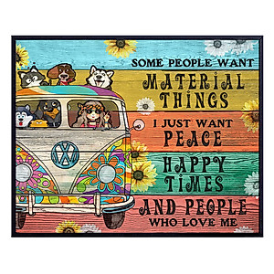 Inspirational Quotes Wall Decor - Sunflower Wall Art - Hippie Wall Decor - Positive Sayings - Positive Gifts for Women - Hippie Van VW Bus Decor - 60s Wall Decor- Rustic Country Wall Decor - UNFRAMED