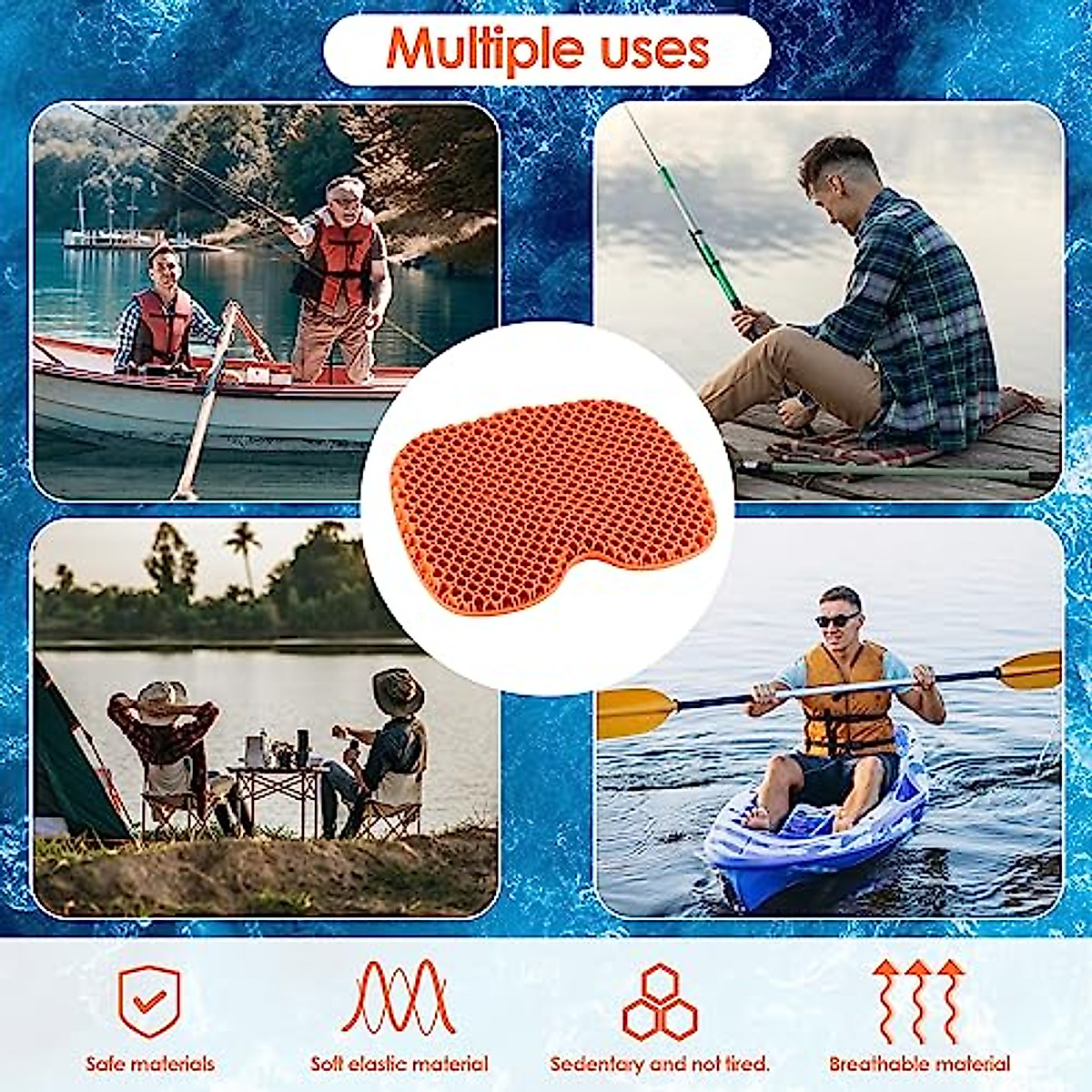 NewBEP Anti Slip Gel Kayak Seat Cushion, Thick Waterproof Kayak Seat Pad Soft Support & Breathable with Non-Slip Cover for Sit in Kayak Chair, Canoe, Boat