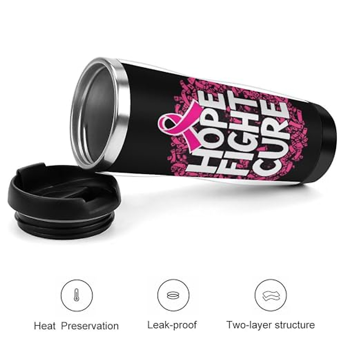 Hope Fight Breast Cancer Travel Coffee Mug Reusable Insulated Drinking Cup with Lid for Home Outdoor Works 13 Oz