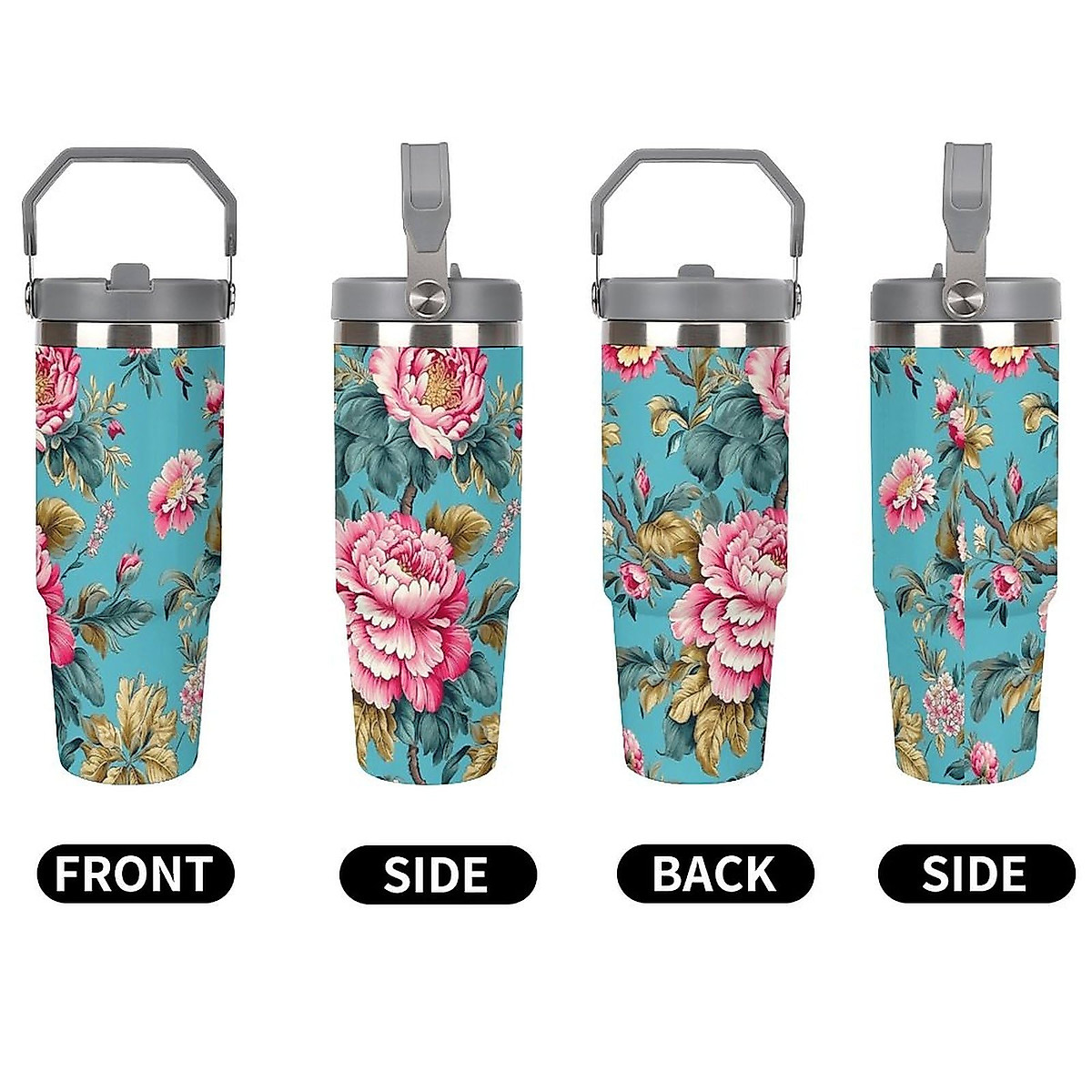 30 Oz Tumbler with Foldable Handle And Flip Straw,Light Blue And Dark Vacuum Insulated Travel Coffee Tumblers,Stainless Steel Leak-Proof Water Bottle,Fits in Cup Holder,Keep Cold 24H & Hot 12H