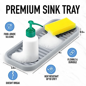 Zulay (9x3.5) Silicone Sponge Holder for Kitchen Sink - Flexible Multipurpose Kitchen Soap Tray Sponge Holder - Sink Organizer Tray for Kitchen, Bathroom, Makeup, Trinkets & More (Gray)