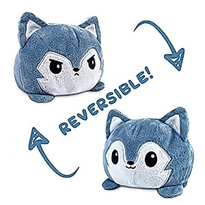 TeeTurtle - The Original Reversible Wolf Plushie - Gray - Cute Sensory Fidget Stuffed Animals That Show Your Mood