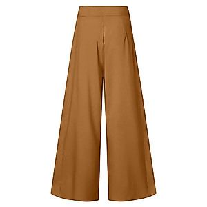 DOLKFU Flowy Pants Women High Waist Casual Pants Lightweight Straight Wide Leg Pants Trendy Comfortable Loose Trousers Brown 5XL