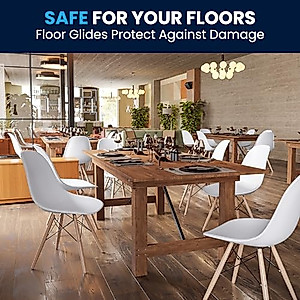 Flash Furniture Elon Series Plastic Modern Dining Chairs with Wooden Legs, Mid-Century Side Chairs for Dining Rooms and Offices, Set of 2, White