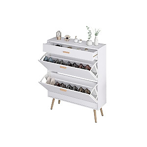 Shoe Cabinet,16 Pair Shoe Rack Storage Organizer with 2 Flip Drawers,White Entryway Shoe Storage Cabinet for Heels, Boots, Slippers (White) (White)