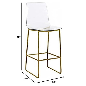 Meridian Furniture Lumen Collection Modern Contemporary Acrylic Counter Stool with Stainless Steel Base, 16.5" W x 20" D x 42" H, Gold