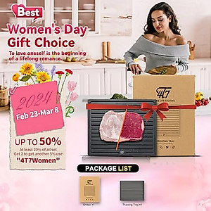 4T7 Defrosting Tray for Frozen Meat Quick Thawing, 8MM Extra Thick Plate Board for Steak Pork Chicken, with Grooves to Catch Drips, Non-Stick Thawing Tray Easy to Clean (Defrosting Tray Only)