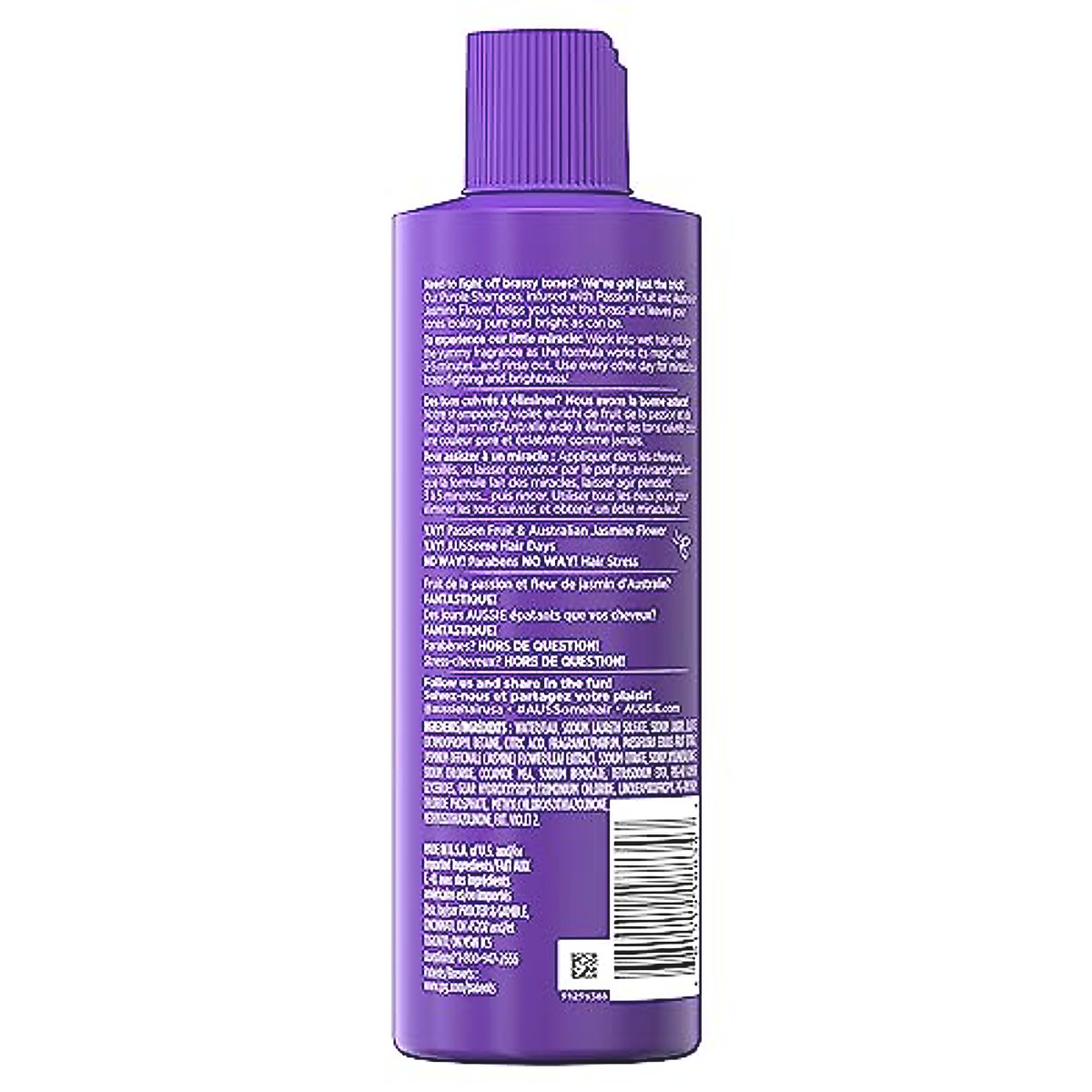 Aussie Beat The Brass Paraben-Free Purple Shampoo for Color-treated Hair, 8 Fl Oz