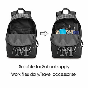 Custom Name Backpack Bag for Boys Girls Son, Personalized Black Glitter Sparkle Drip with Initial Schoolbag Casual Backpack Customized Bookbag for Kids Unisex Back School Camping Hiking Travel