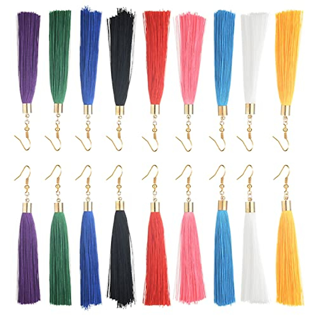 SWEETGRJ 9 Pairs Long Tassel Earrings Set for Women Girls Fashion Handmade Colorful Bohemian Woven Thread Dangle Drop Boho Statement Fringe Earrings Birthday Christmas Valentines Day Gift, Zinc,