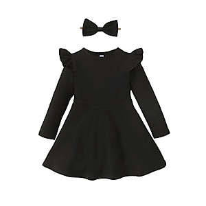 Magic Park 18M-6Y Baby Girls Ruffle Casual Dress Toddler Girl A-line Skirt Kids Plain Dresses Birthday Holiday Outfits (0043A_Black, 2-3 Years)