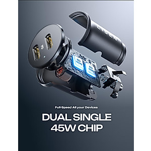 LISEN 90W USB C Car Charger [All Metal & Mini] Cigarette Lighter Adapter Fast Charging, Mini Dual PD 45W & PD 45W Super Fast Car Charger USB C for iPhone 15 Pro Max Glaxy S24 iPad Pro MacBook Air