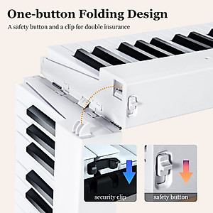 Costzon 88-Key Foldable Digital Piano Keyboard, Full Size Semi-Weighted Keyboard, Portable Electric Piano w/Lighted Keys, Support USB/MIDI, Speakers, Sustain Pedal & Carrying Bag for Beginner (White)