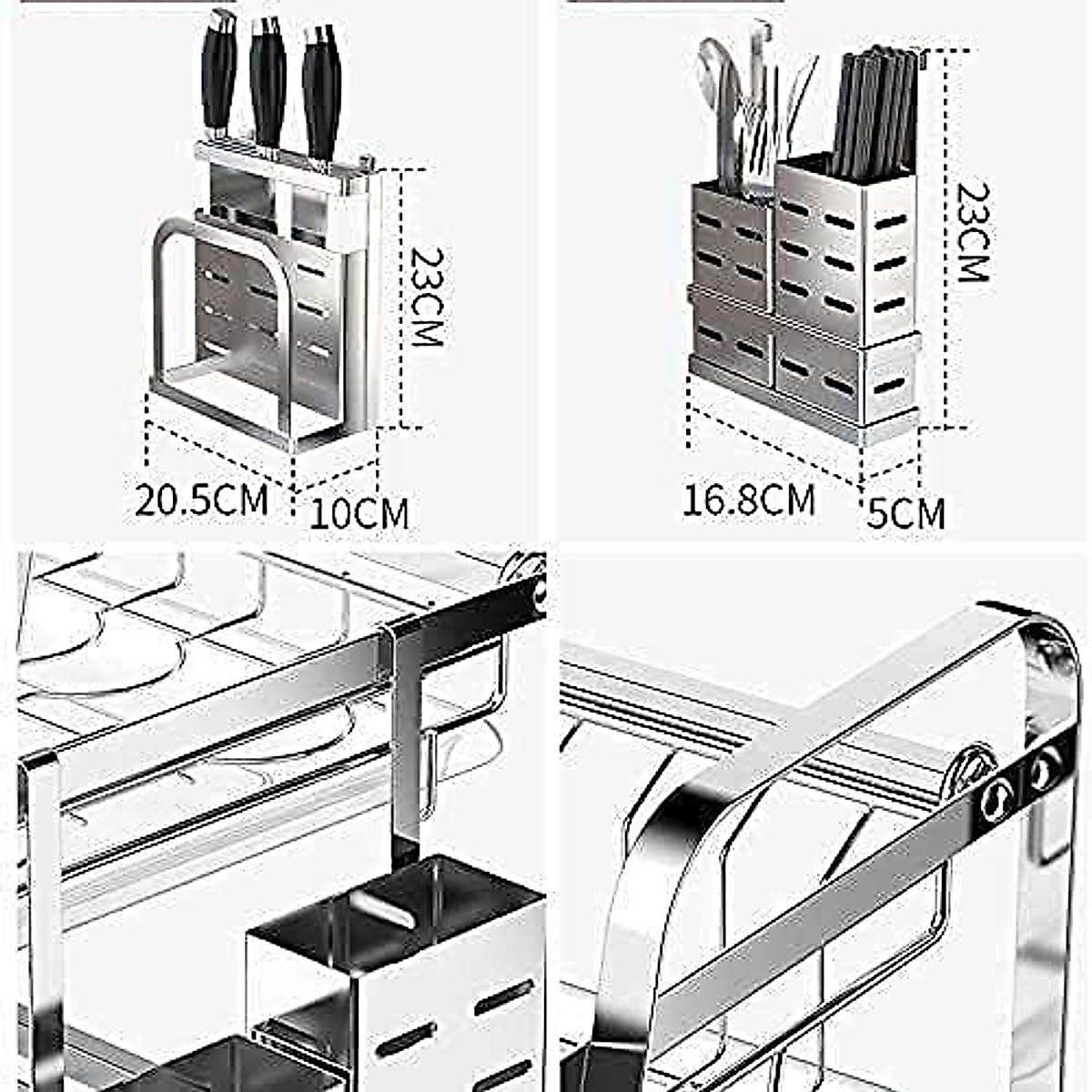 Plate Rack Dish Drainer Rack Kitchen Supplies Storage Draining with Chopsticks/Knives/Cutting Board Holder Drainboard Pan Plate Holder (Color : Silver, Size : 3-Tier)