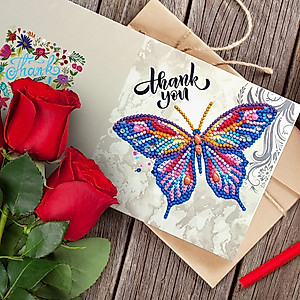 Gigicloud 12pcs 5D Rhinestone Painting Greeting Cards Kits, Handmade Festival Greeting Cards DIY Diamond Drawing Birthday Cards for Adults and Kids