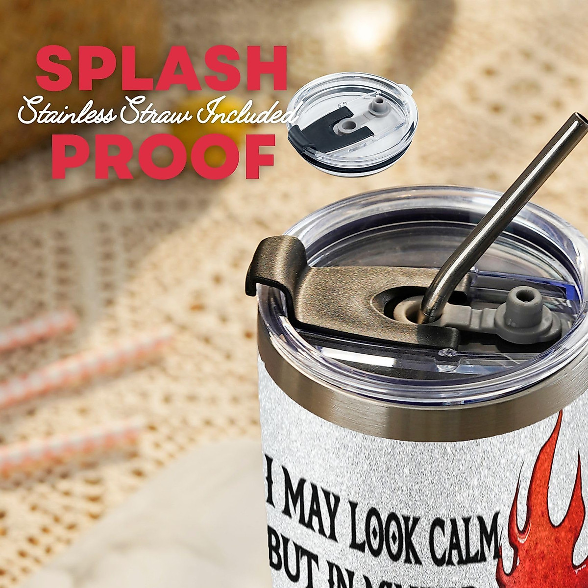 Onebttl Rooster Gifts for Men, Women, Funny Rooster Glitter Coffee Mug Tumbler for Coworker, Friends, I've Pecked You 3 Times, Stainless Steel Tumbler 20oz