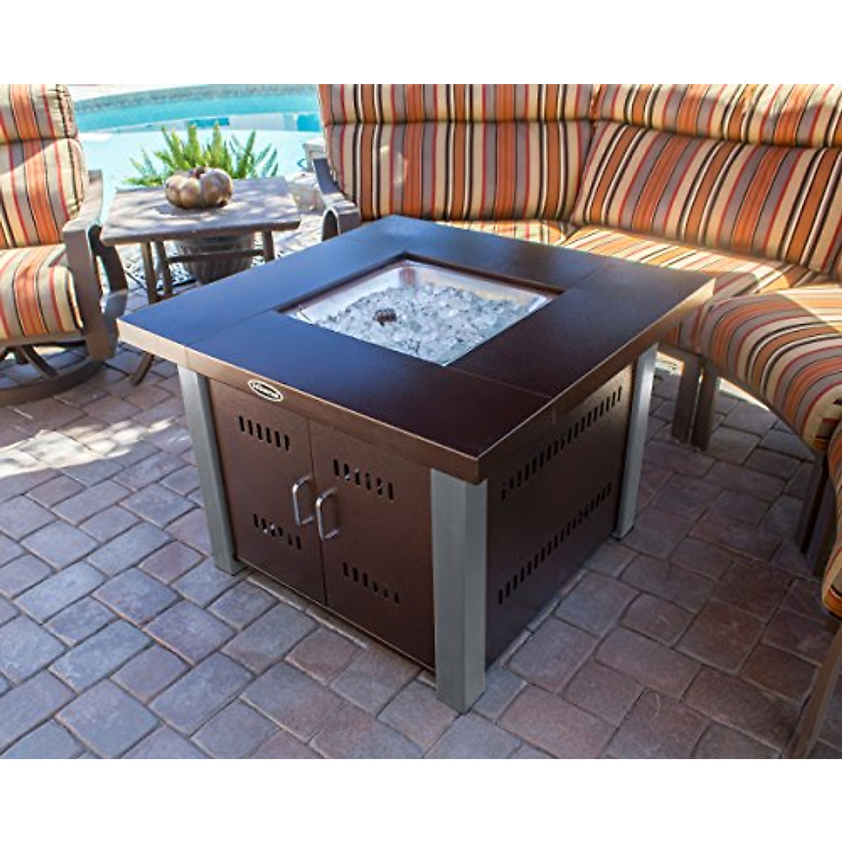Hiland GS-F-PCSS 40,000 BT Propane Fire Pit, Large, Two Toned Hammered Bronze