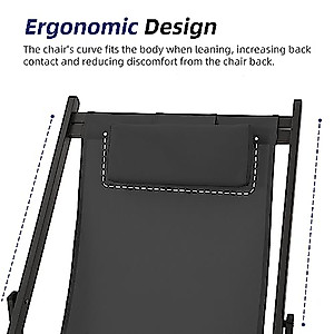 Eongdn Sling Chairs Patio Deck Chairs Folding Chair Set of 4 with 2 6-Level Adjustable Aluminum Folding Chairs and 2 Stools, Dark Grey