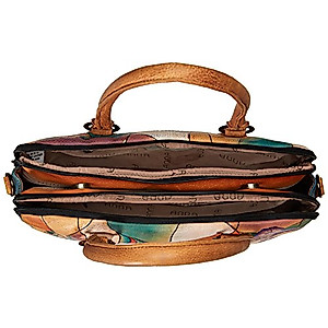 Anna by Anuschka Satchel Handbag-Leather, Butterfly Glass Painting