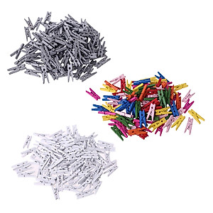 YPBEW 100Pcs Small Size 25mm Natural Wooden Clips for Photo Paper Pegs Clothespin, White