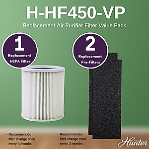 Hunter Fan Company H-HF450-VP Replacement Value Pack for Hunter HP450UV Series Air Purifier Filter, 3 Piece Set, White