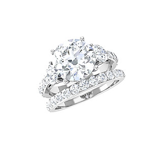 Rosec Jewels Certified Moissanite Engagement Ring Set, D-Vs1 Quality, 8mm Round Shape Moissanite Bridal Ring Set - Ideal For Wedding, 14K White Gold, Size:US 6.00