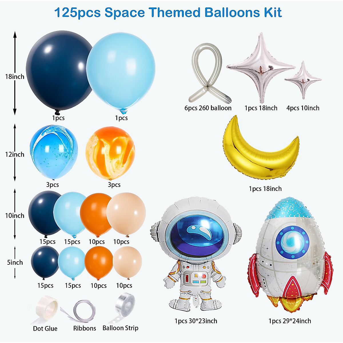 125Pcs Space Themed Balloon Arch Kit Navy Blue Orange Balloon Garland With Silver Tassels Galaxy, Astronaut & Rocket Decorations For Outer Space Parties, Boy Kid Birthday decoration